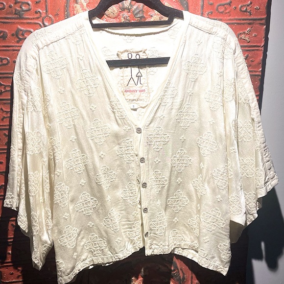 Johnny Was | Tops | Johnny Was Off White Silk Embroidered Button Shrug ...